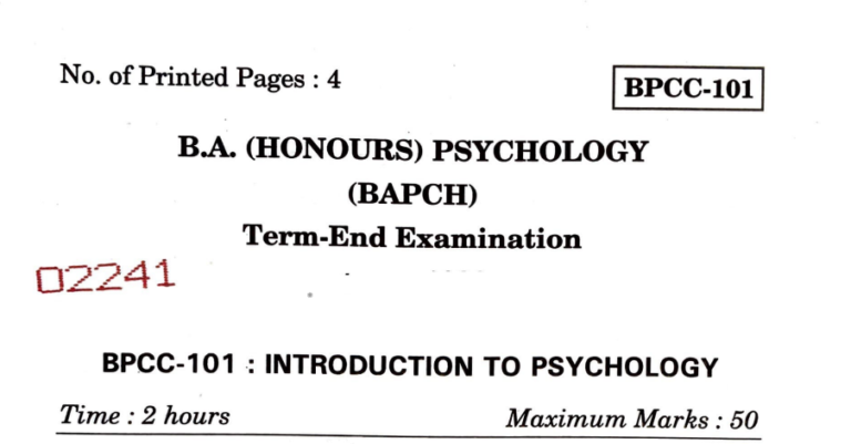 BPCC 101 Previous Question Papers. - LitraDude